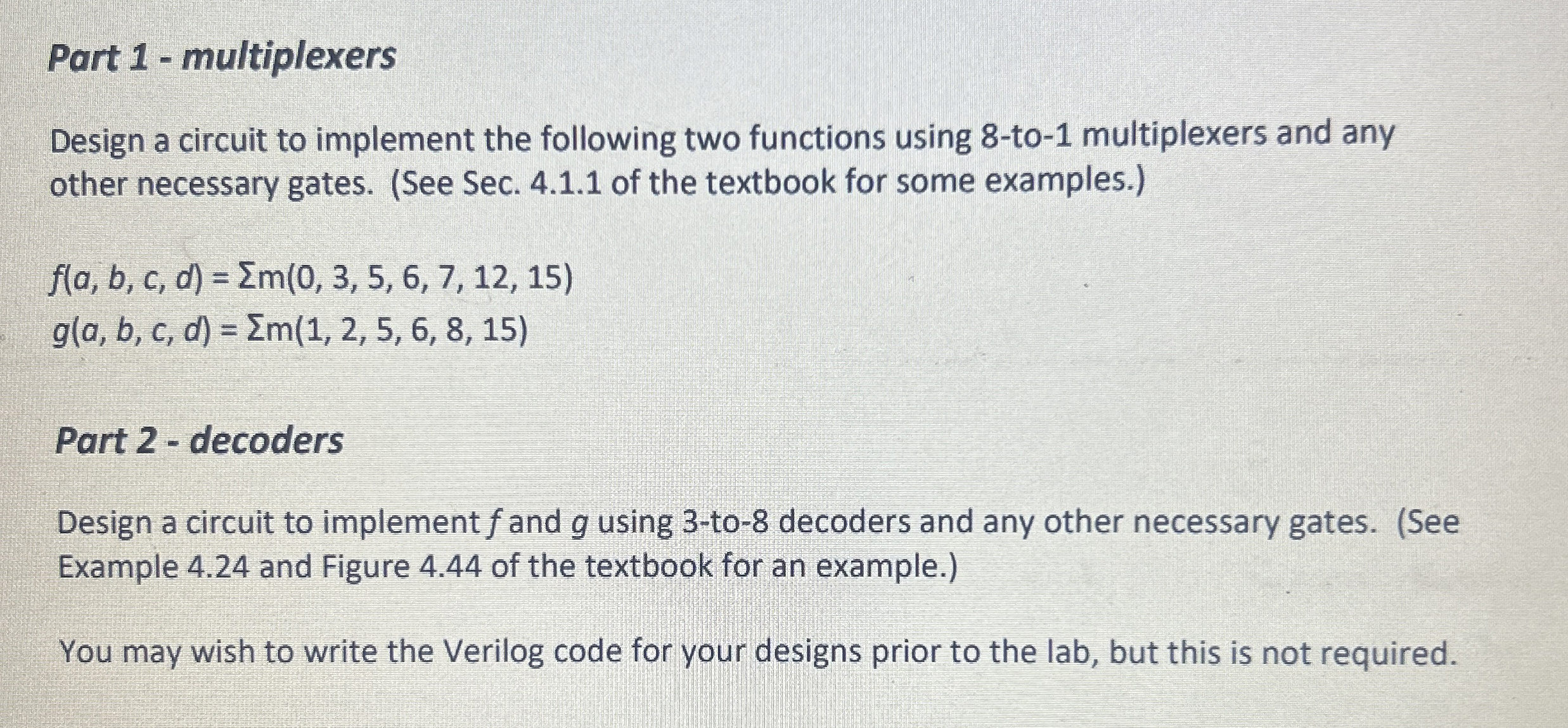 Solved Part 1 - ﻿multiplexersDesign a circuit to implement | Chegg.com