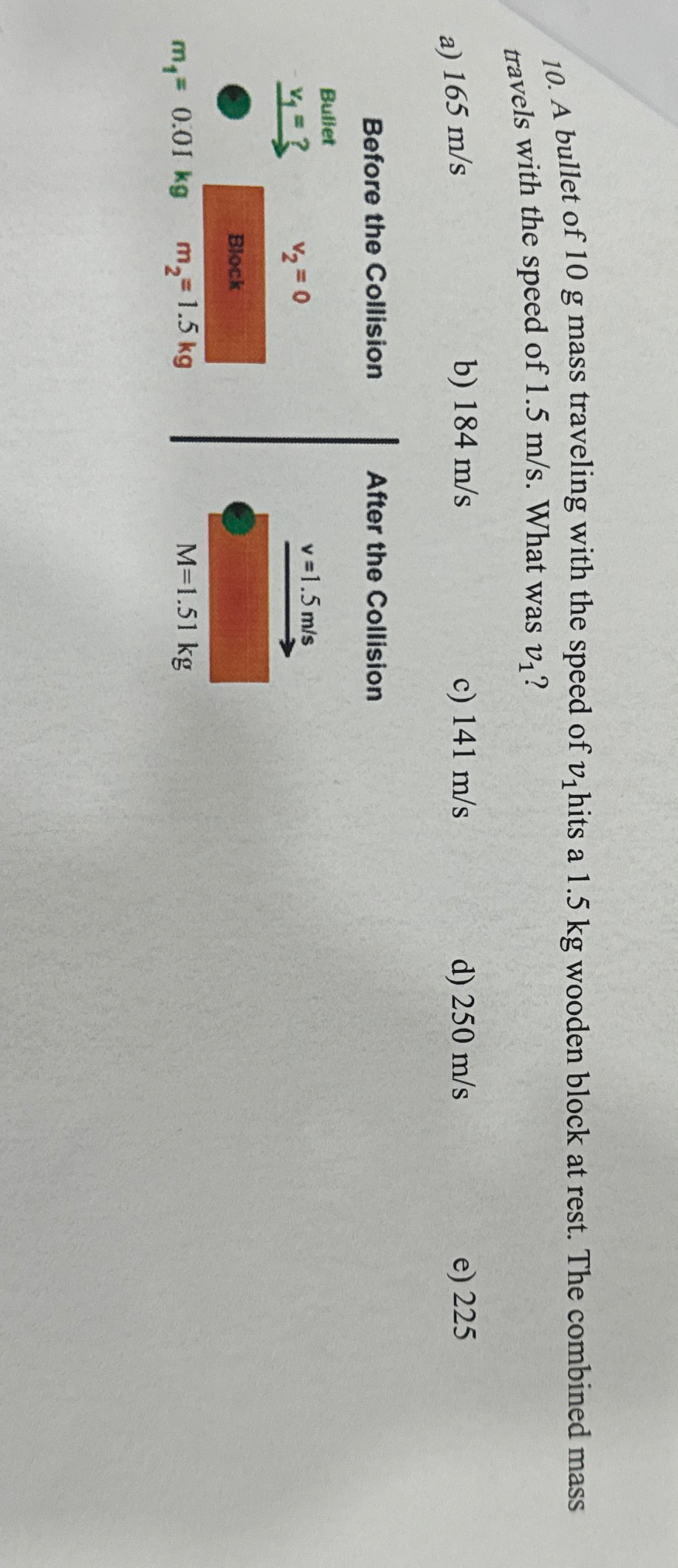 Solved A bullet of 10g ﻿mass traveling with the speed of v1 | Chegg.com