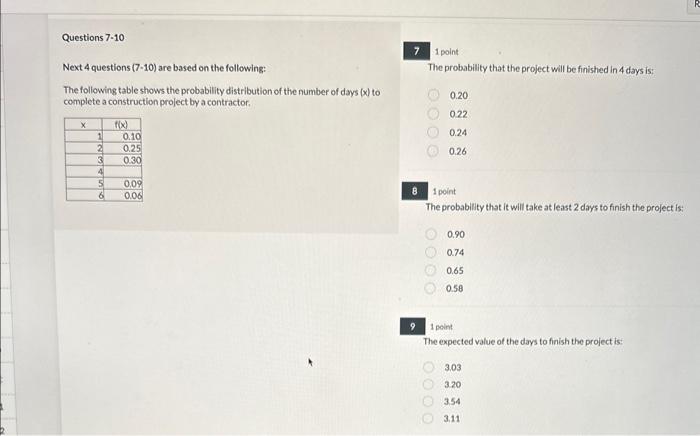 Solved 71 point Next 4 questions (7−10) are based on the | Chegg.com