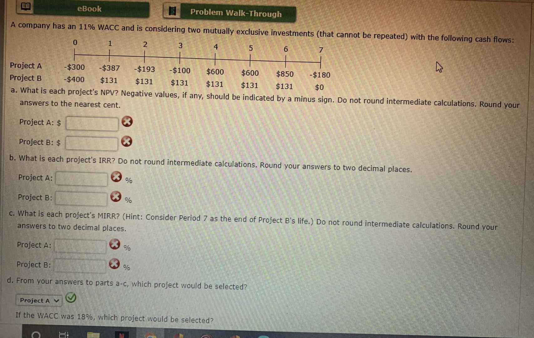 Solved Project B v e. Construct NPV profiles for Projects A | Chegg.com