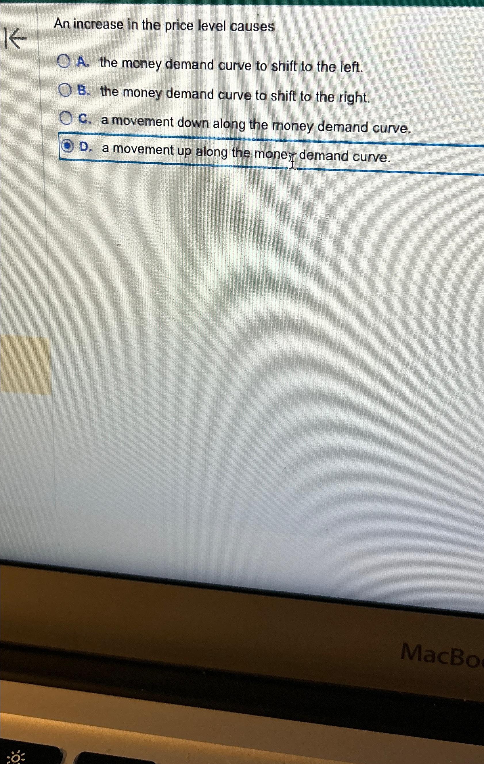 Solved An increase in the price level causesA. ﻿the money | Chegg.com
