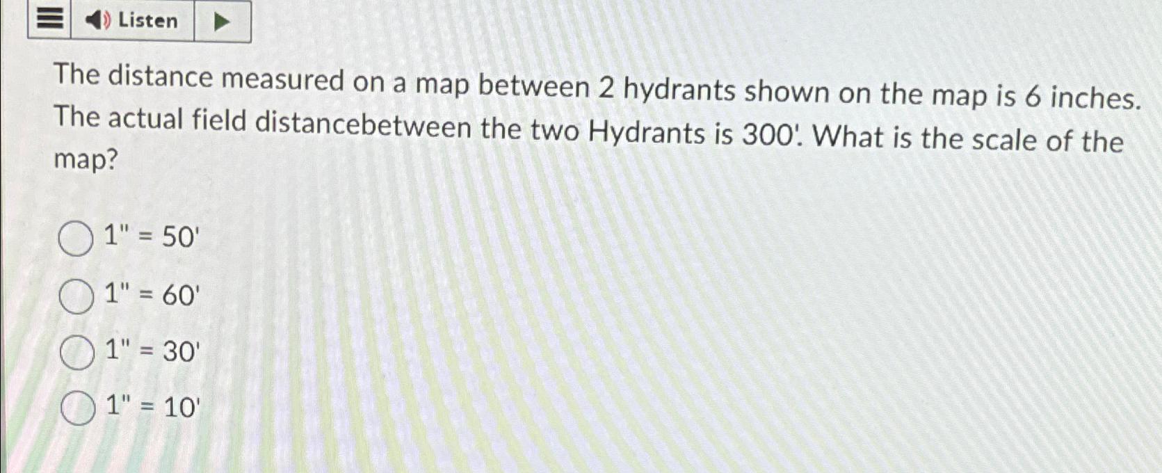Solved The distance measured on a map between 2 ﻿hydrants | Chegg.com