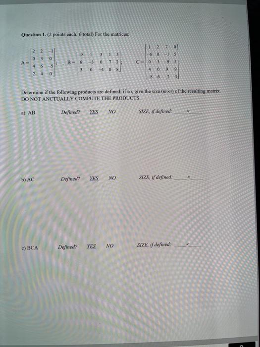 Solved Question 1. (2 points each: 6 total) For the | Chegg.com