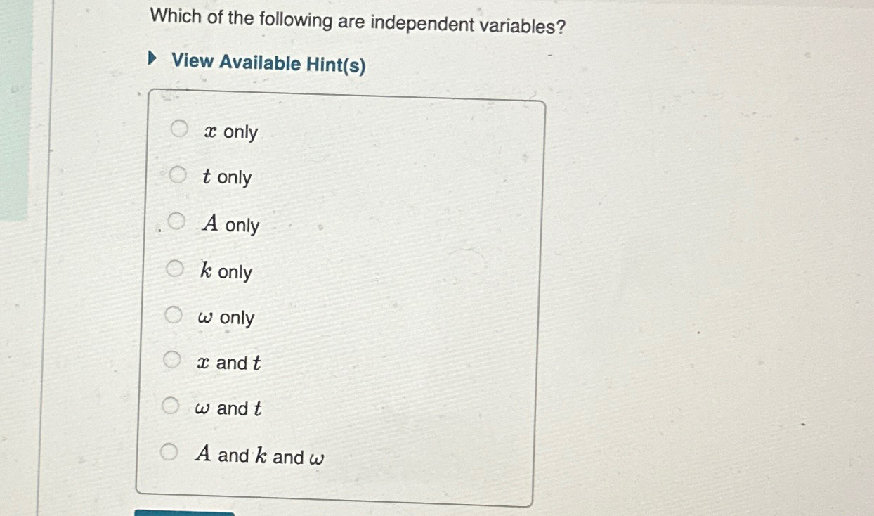 Solved Which of the following are independent variables?View | Chegg.com