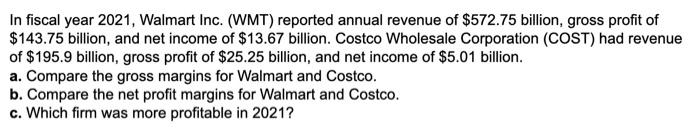 Solved In fiscal year 2021, Walmart Inc. (WMT) reported | Chegg.com