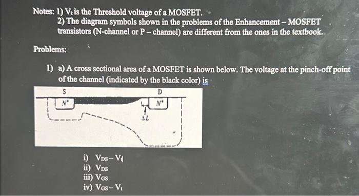 Notes: 1) V is the Threshold voltage of a MOSFET. 2) | Chegg.com