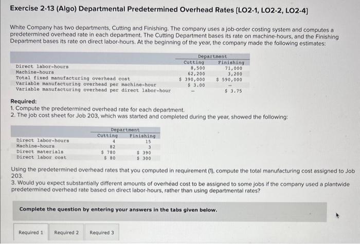 Solved Exercise 2-13 (Algo) Departmental Predetermined | Chegg.com
