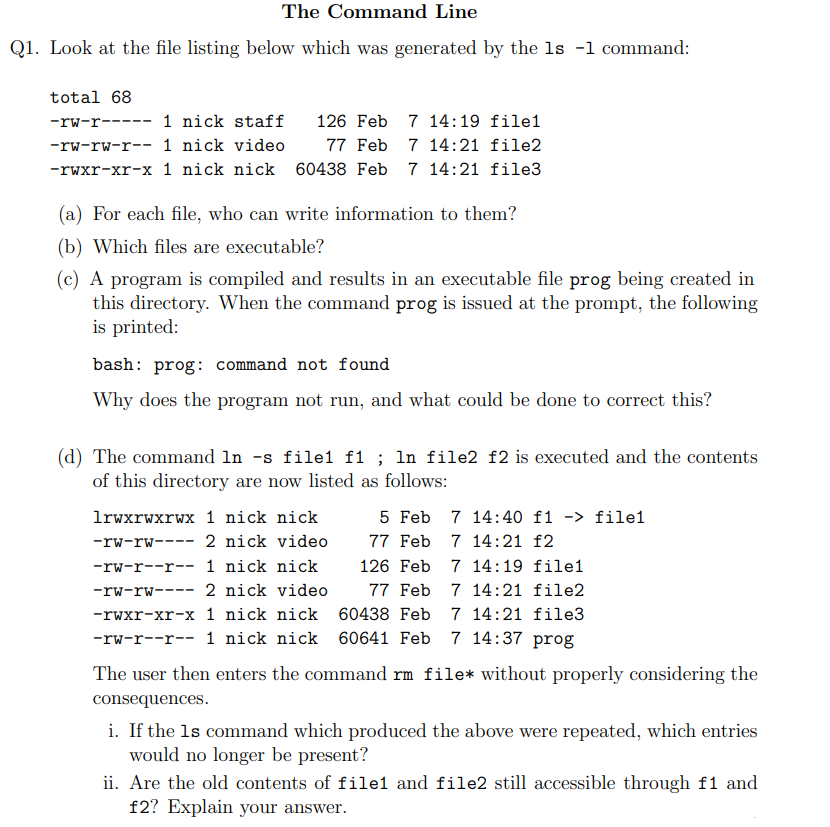 Solved The Command LineQ1. ﻿Look at the file listing below | Chegg.com