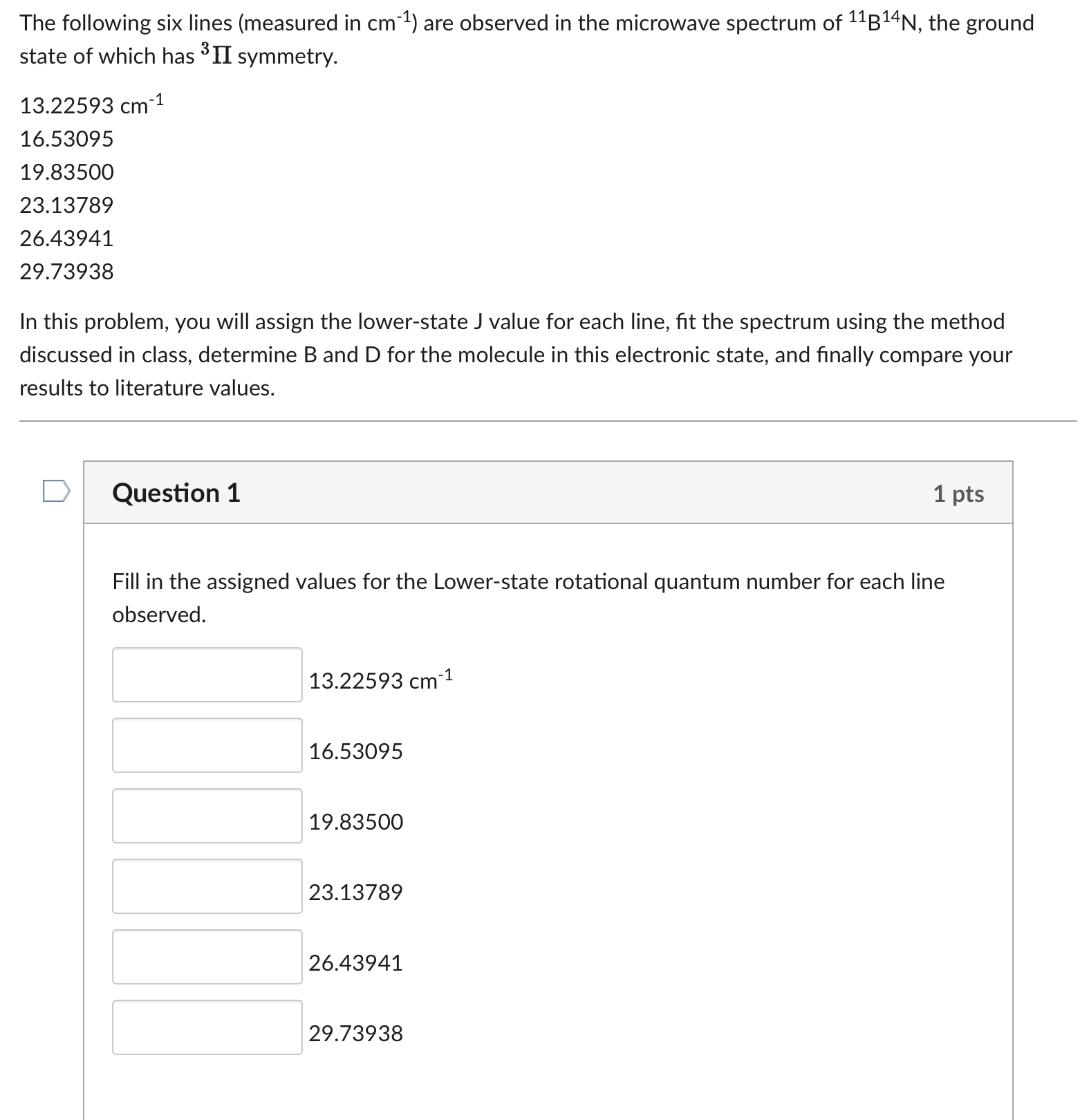 Solved Question 1Fill in the assigned values for the | Chegg.com
