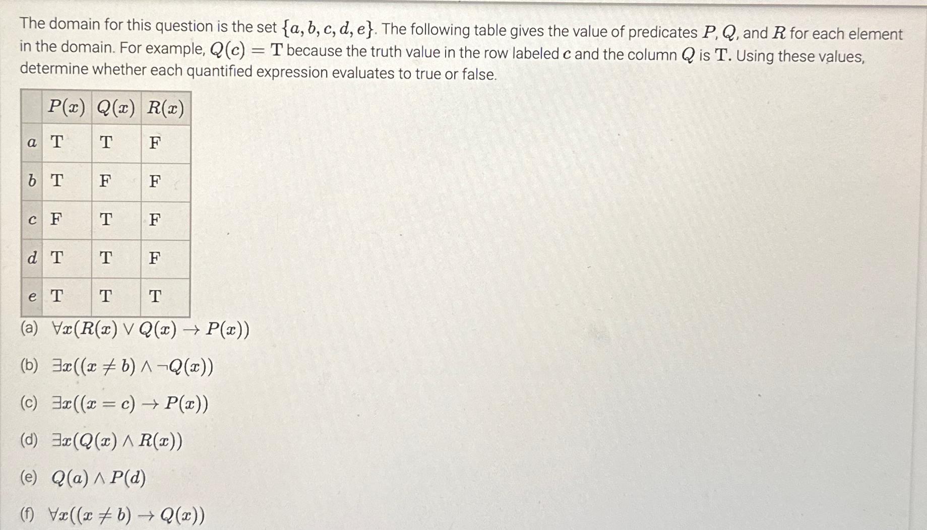 Solved The domain for this question is the set {a,b,c,d,e}. | Chegg.com