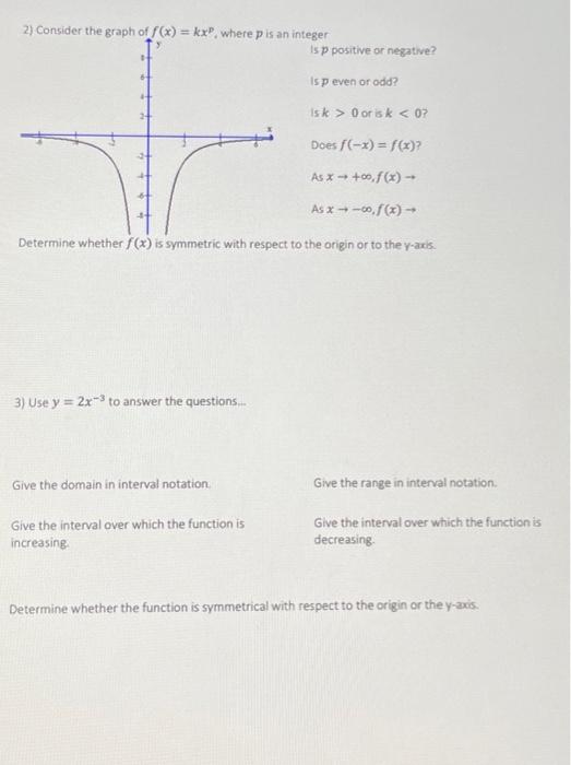 Solved 2) Consider the graph of f(x) = kx", where p is an | Chegg.com
