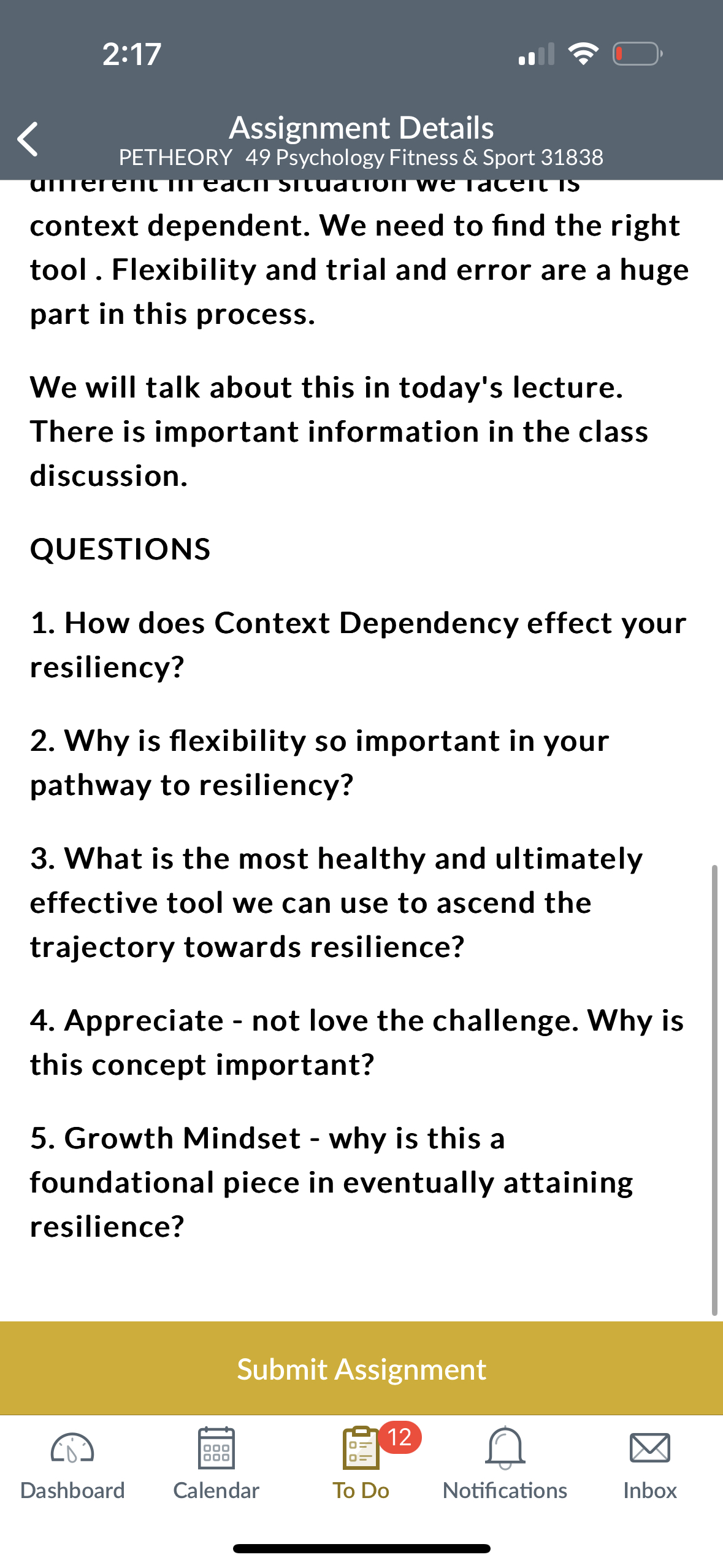 Solved 2:17Assignment DetailsPETHEORY 49 ﻿Psychology Fitness | Chegg.com