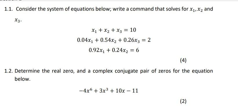 Solved 1. Consider the system of equations below; write a | Chegg.com