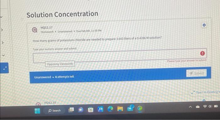 Solved Solution Concentration HQ12.17 Homework - Unanswered | Chegg.com