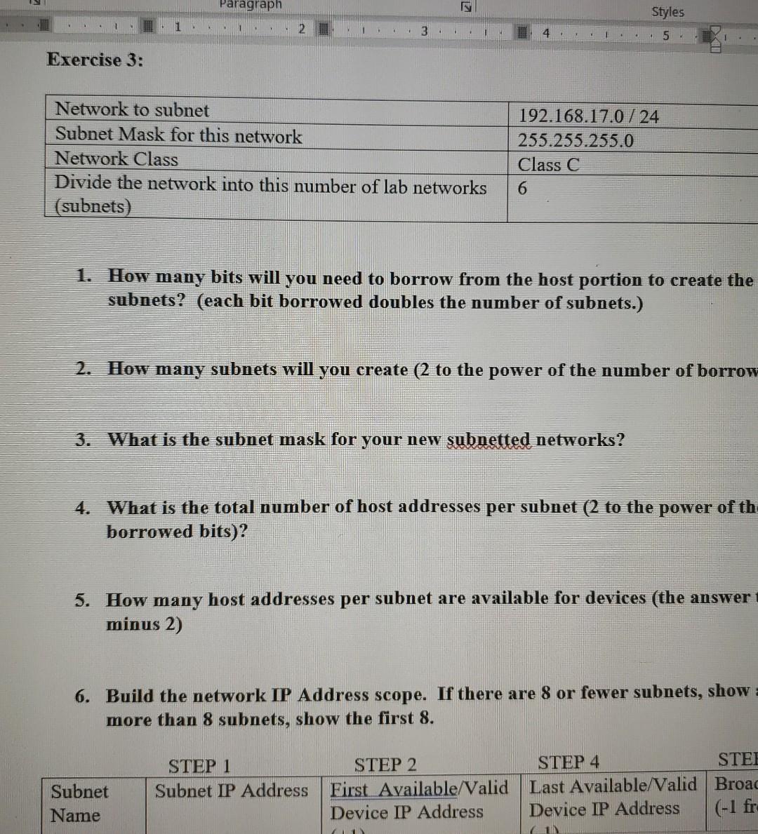 Solved Exercise 3: 1. How many bits will you need to borrow | Chegg.com