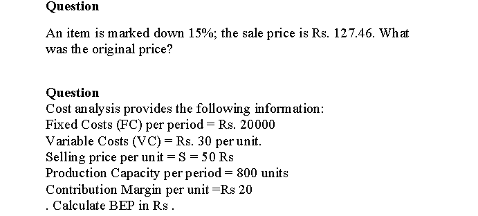 Solved An item is marked down 15%; the sale price is Rs. | Chegg.com