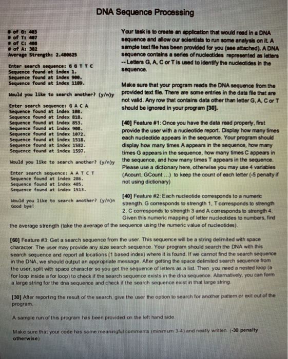 Solved in Python please dna.txt A 1 G 1 T 4 G 5 G 1 T | Chegg.com