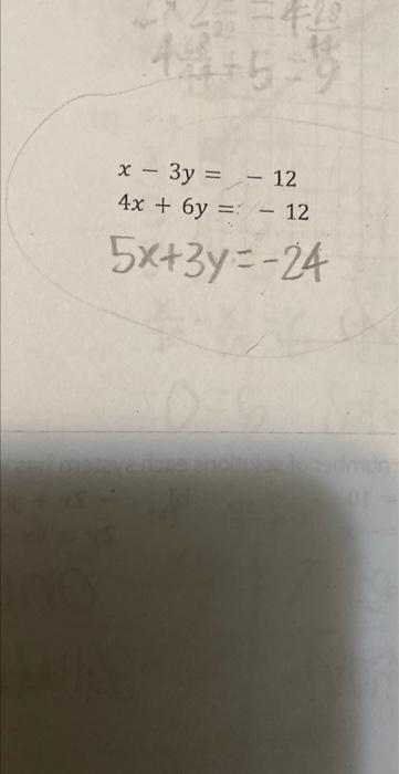 Solved x+2y=−57x+8y=−23x−3y=−124x+6y=−125x+3y=−24x−3y=−124x+ | Chegg.com