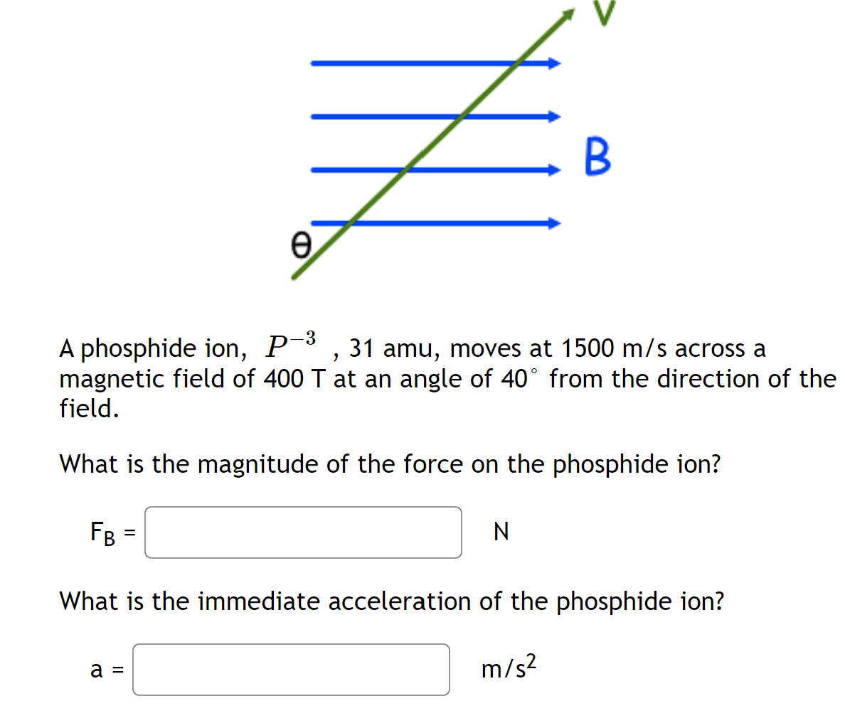 Solved A phosphide ion, P-3,31aμ, ﻿moves at 1500ms ﻿across | Chegg.com