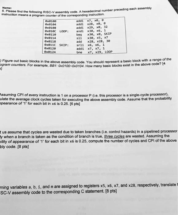Name: 5. Please find the following RISC-V assembly | Chegg.com