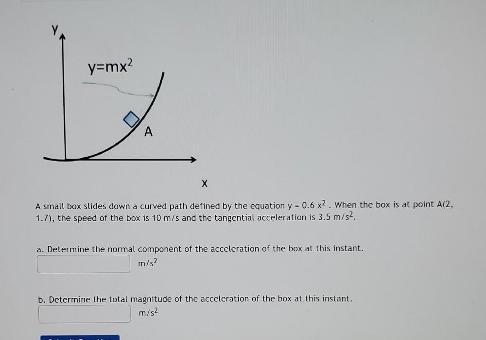 Solved y=mx2 Х A small box slides down a curved path defined | Chegg.com