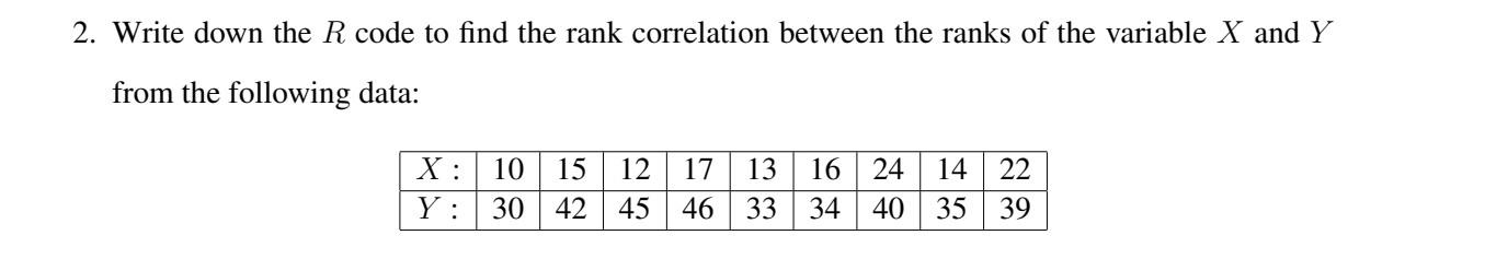 Solved Write down the R code to find the rank correlation | Chegg.com