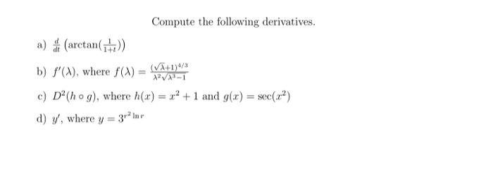 Solved Compute the following derivatives. a) | Chegg.com