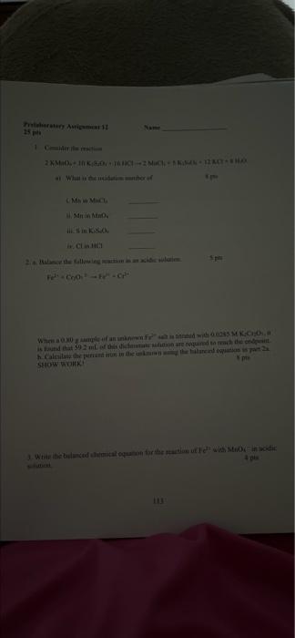 Solved Prelaboratory Assignment 12 25 pts 1. Consider the | Chegg.com