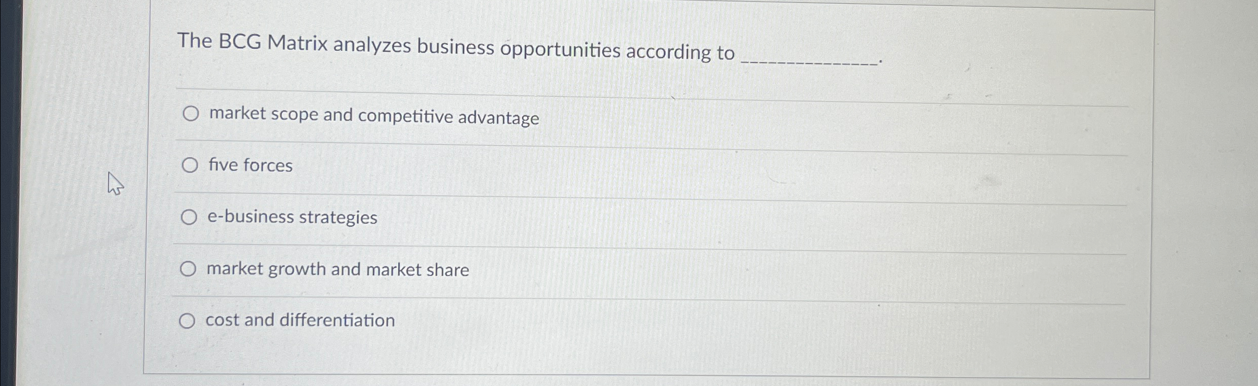 Solved The BCG Matrix analyzes business opportunities | Chegg.com