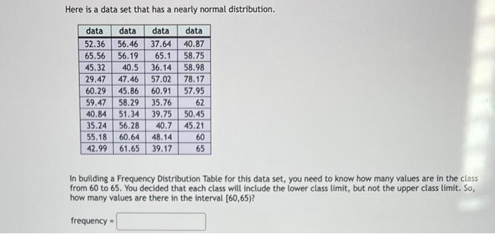 Solved Here is a data set that has a nearly normal | Chegg.com