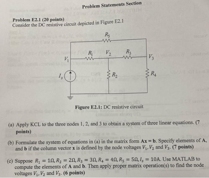 Solved Problem Statements Section Problem E2.1 (20 points) | Chegg.com