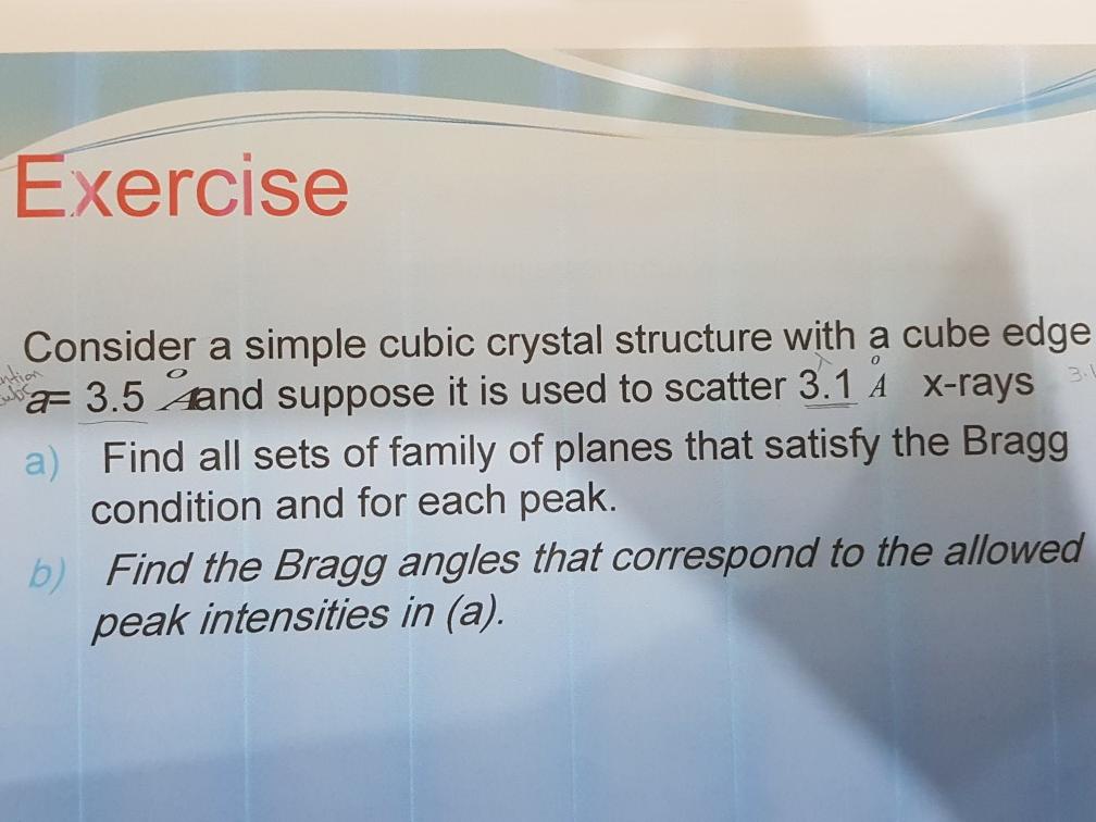 Solved Exercise Consider a simple cubic crystal structure | Chegg.com