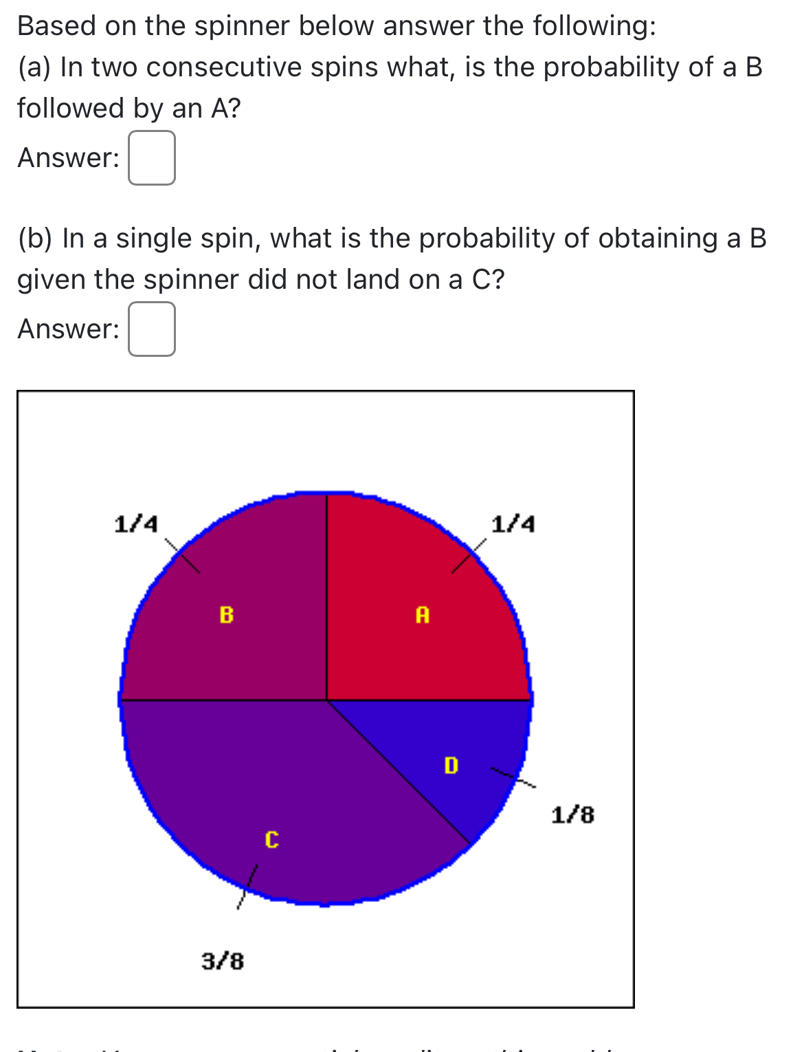Solved Based on the spinner below answer the following:(a) | Chegg.com