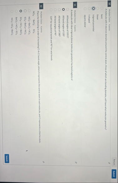 Solved 10Multple Croice 4 ﻿pointsA molecule with 4 ﻿electron | Chegg.com
