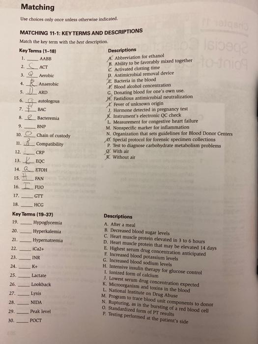 Solved Matching Use choices only once unless otherwise | Chegg.com