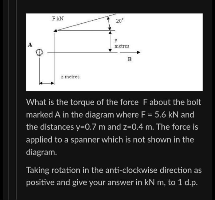 Solved What is the torque of the force F about the bolt | Chegg.com