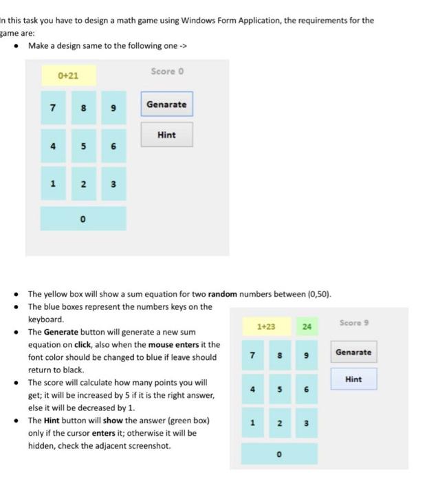 Solved In this task you have to design a math game using | Chegg.com