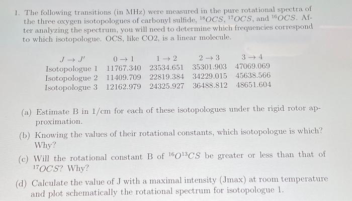 Solved 1. The following transitions (in MHz ) were measured | Chegg.com
