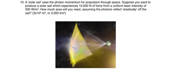 Solved 10. A 'solar sail' uses the photon momentum for | Chegg.com