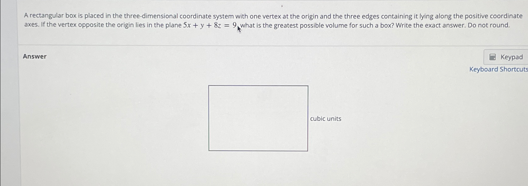 Solved A rectangular box is placed in the three-dimensional | Chegg.com