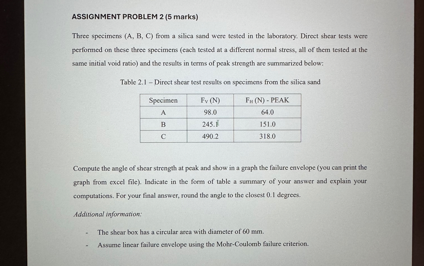 Solved ASSIGNMENT PROBLEM 2 (5 ﻿marks)Three specimens (A, | Chegg.com