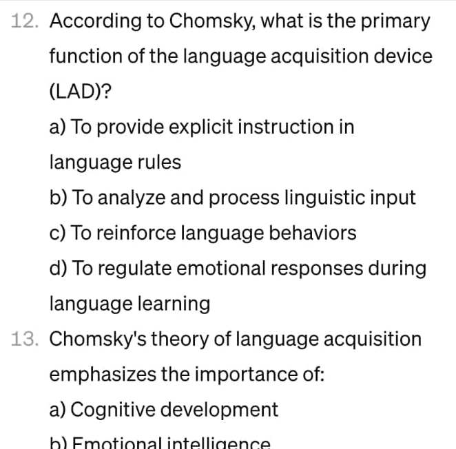 Solved According to Chomsky, what is the primary function of | Chegg.com