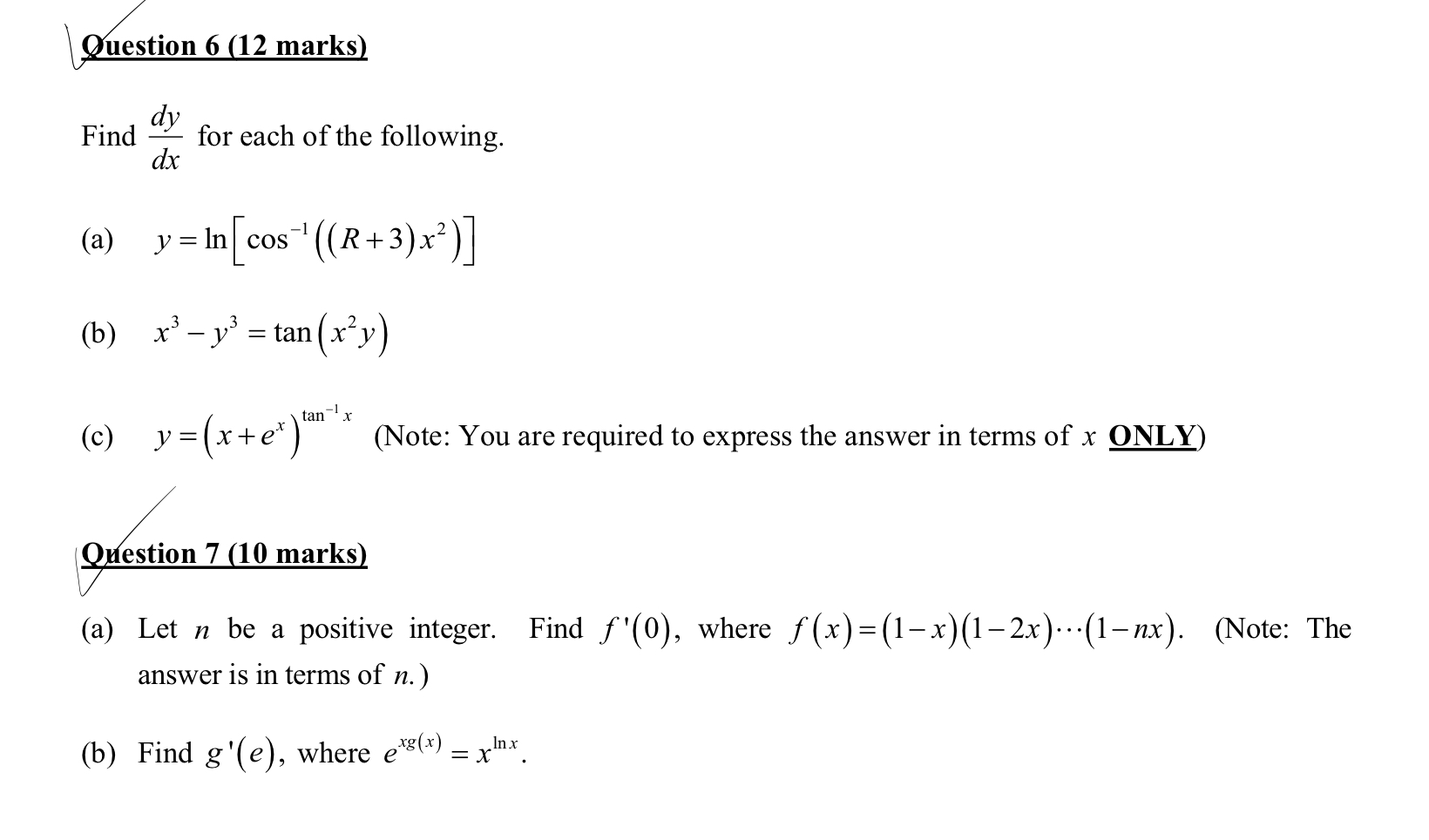 Solved R=1 ﻿Question 6 (12 ﻿marks)Find dydx ﻿for each of the | Chegg.com
