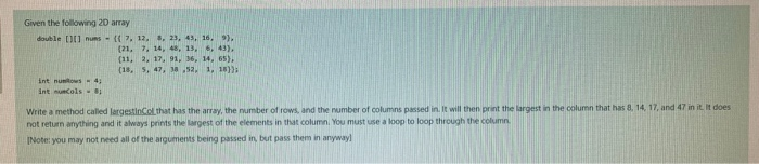Solved Given the following 2D array double U nas - (( . 13. | Chegg.com