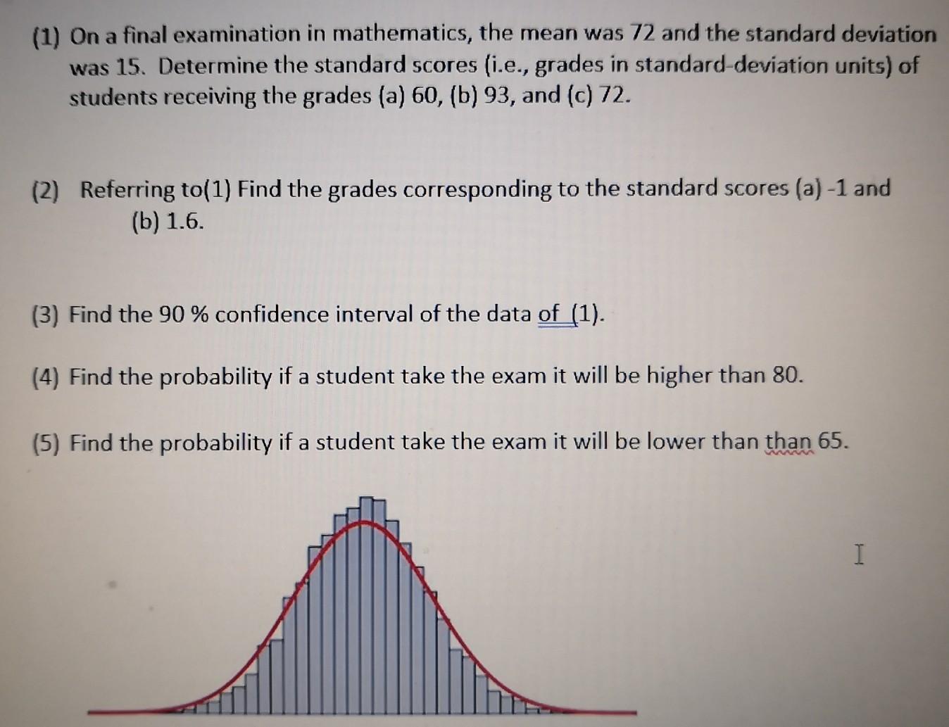 Solved (1) On a final examination in mathematics, the mean | Chegg.com