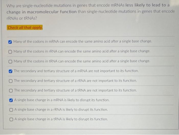 Solved Why are single-nucleotide mutations in genes that | Chegg.com