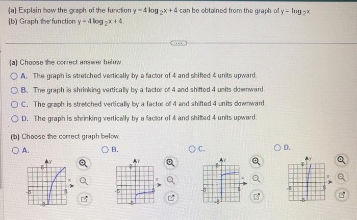 Solved (a) Explain how the graph of the function y=4log2x+4 | Chegg.com