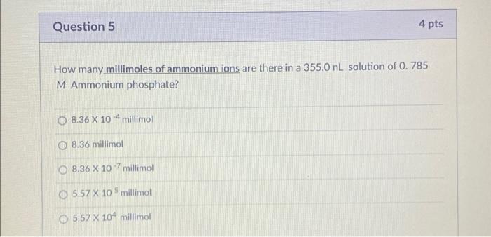 Solved How many millimoles of ammonium ions are there in a | Chegg.com