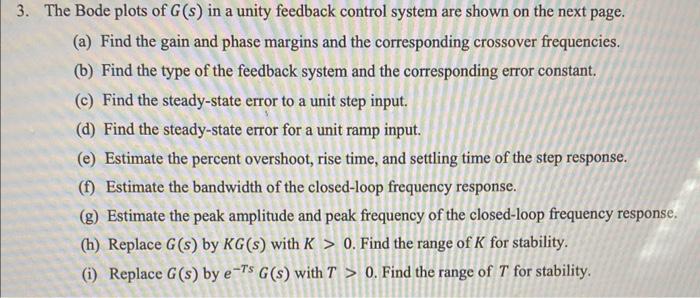 3. The Bode plots of G(s) in a unity feedback control | Chegg.com