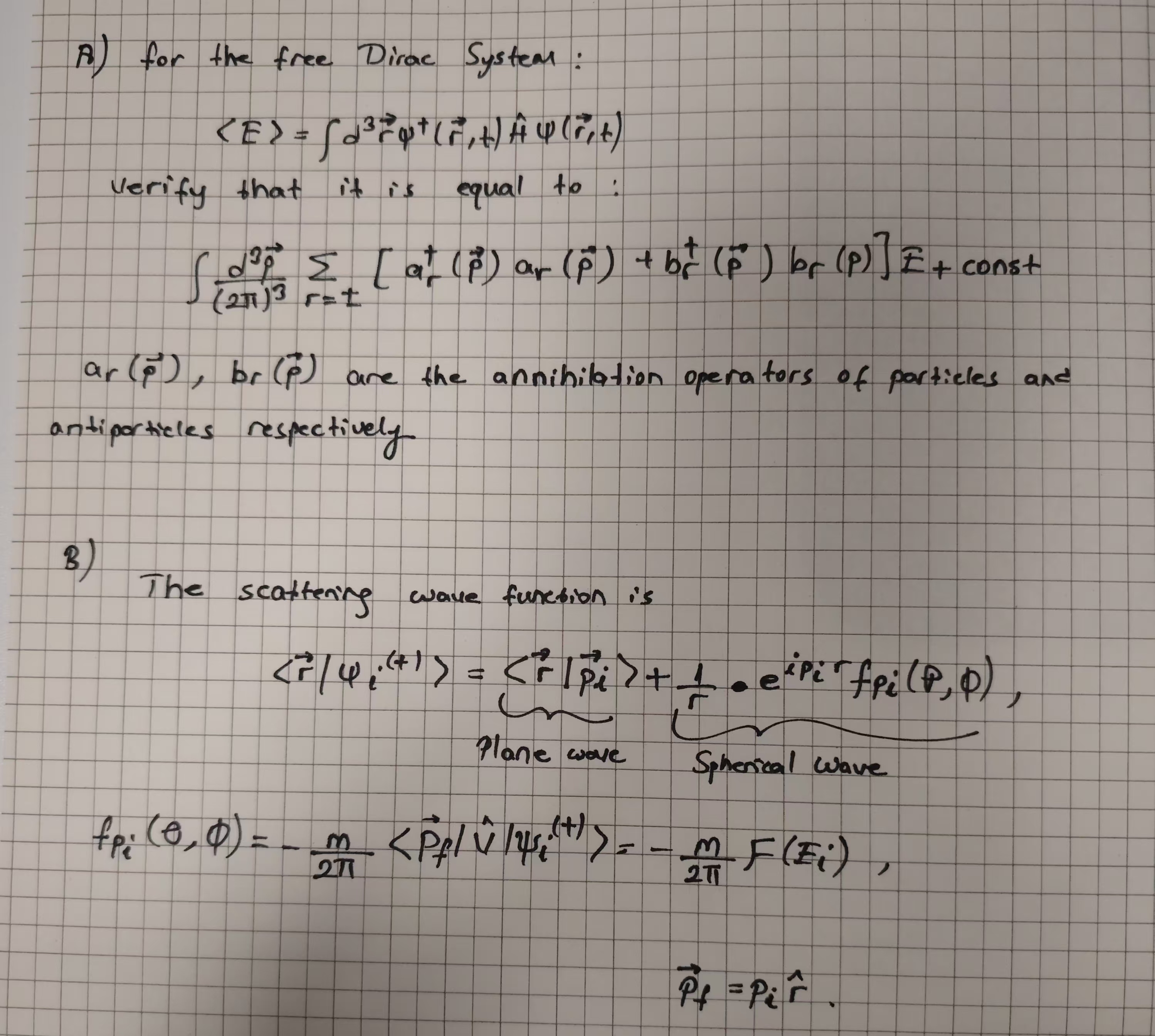 Solved A) ﻿for the free Dirac | Chegg.com